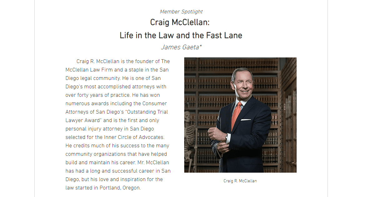 Craig McClellan Profiled by Federal Bar Association, San Diego Chapter